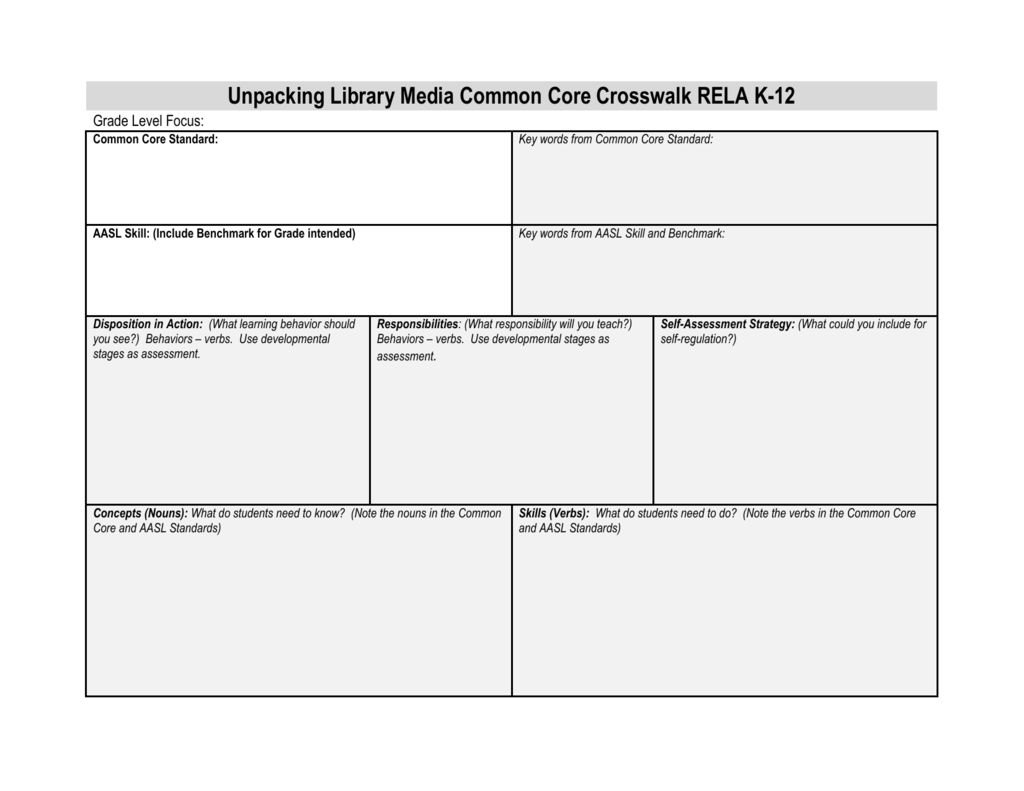 Unpacking Standards Template LMS