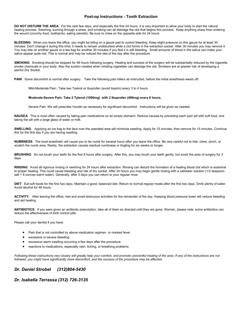 Post Operative Extraction Instructions Post Operative Extraction Instructions