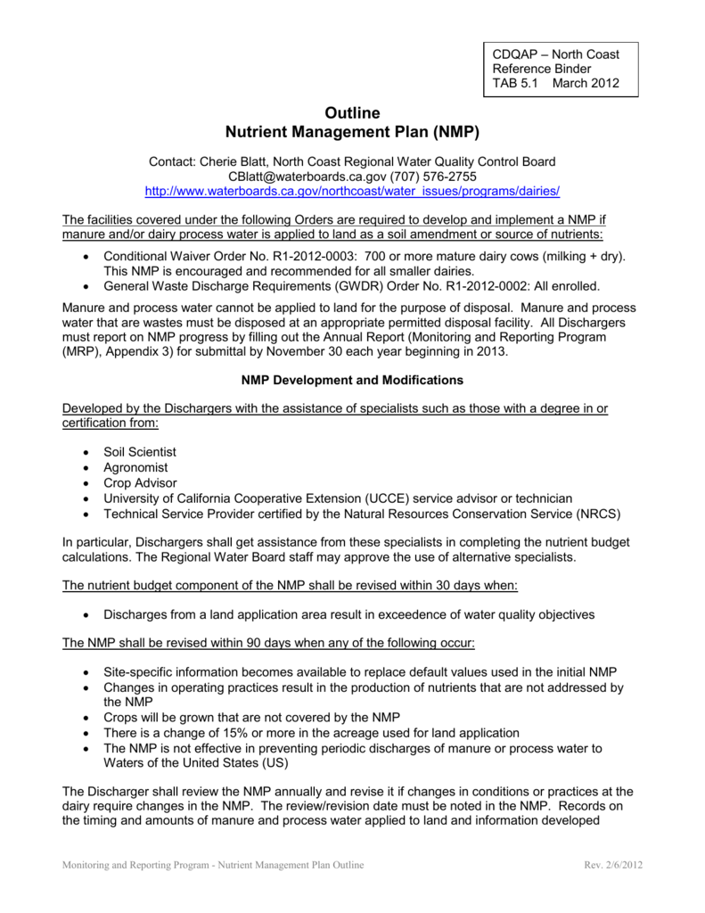 5 1 Outline Nutrient Management Plan