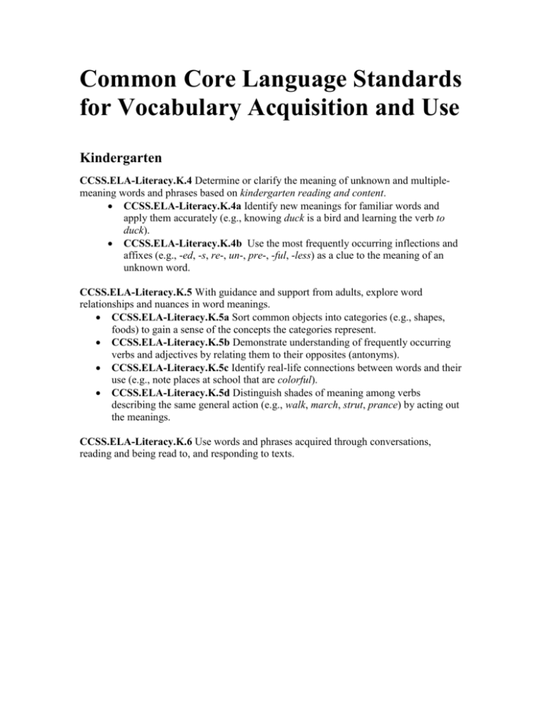 K 5 Common Core Language Standards For Vocabulary Acquisition