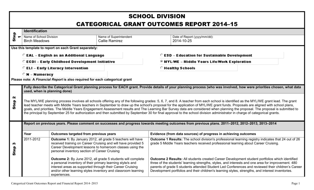 Completed MYL WE Grant Report Sample