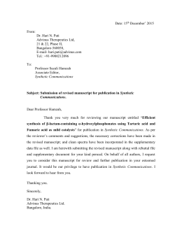 Sample cover letter for the submission of manuscript