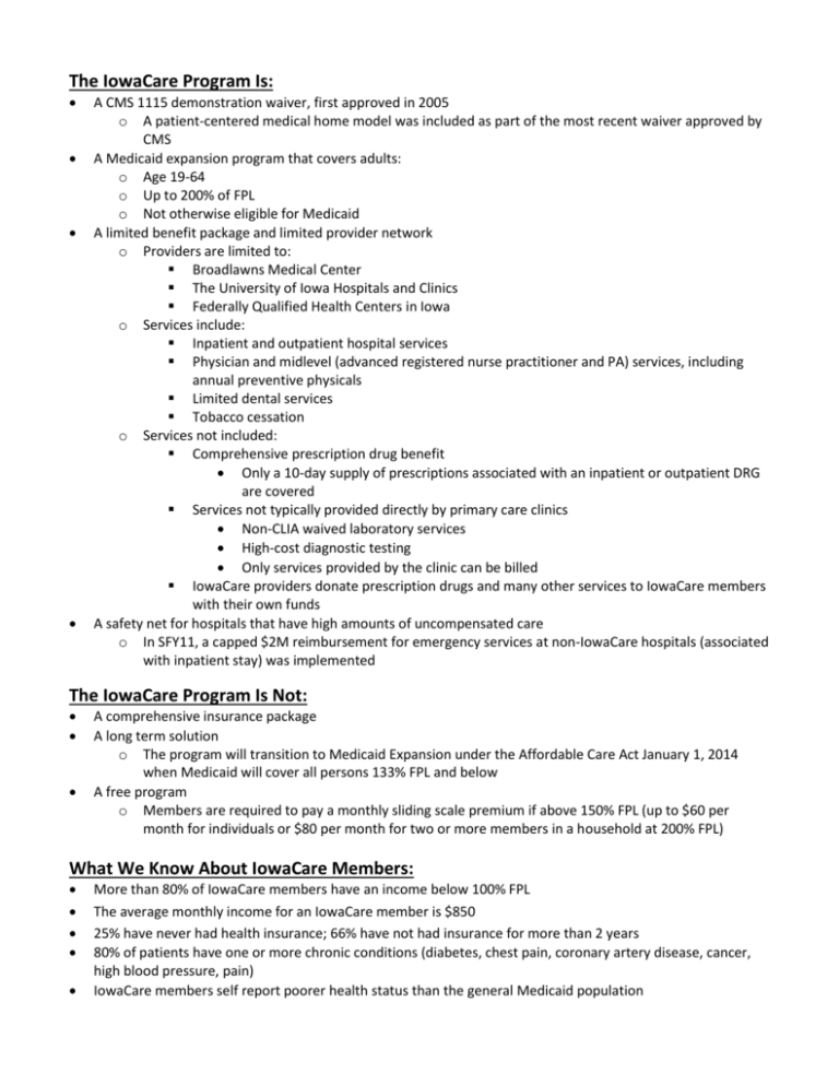 IowaCare Fact Sheet Iowa Primary Care Association IowaCare Fact Sheet Iowa Primary Care Association