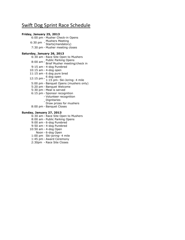 Race Schedule Race Schedule
