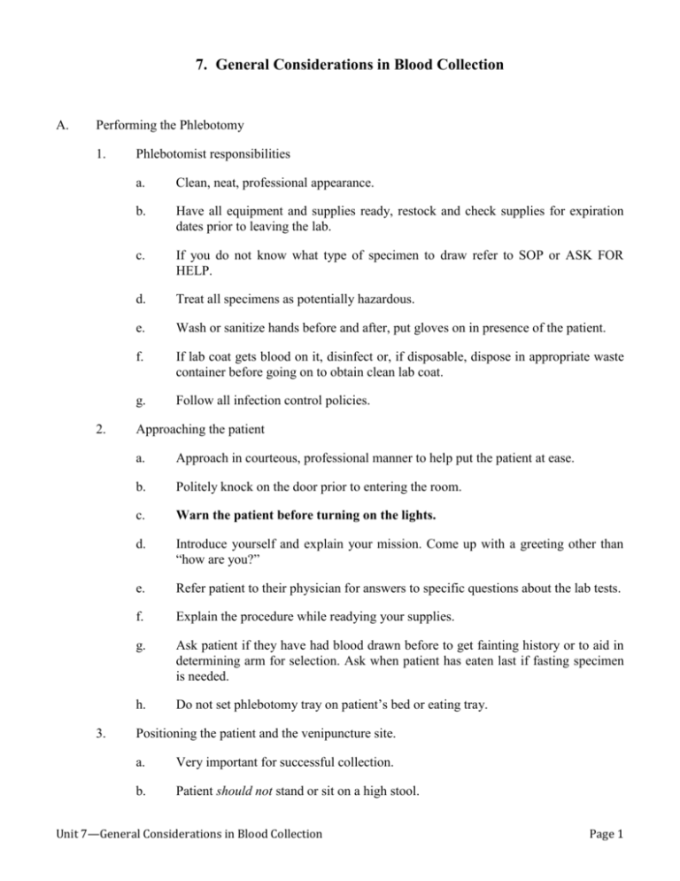 General Considerations In Blood Collection