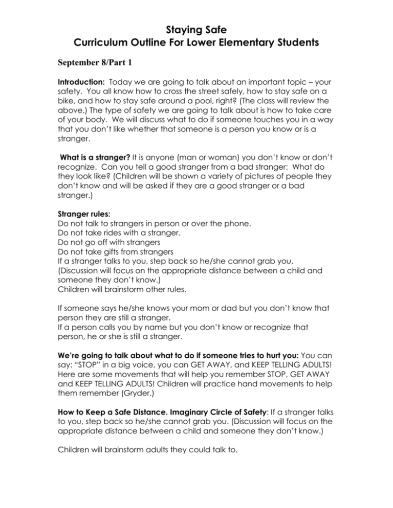Safe Touch Curriculum Outline Desert Garden Montessori School