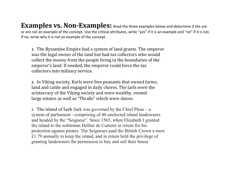 Examples Vs Non Examples