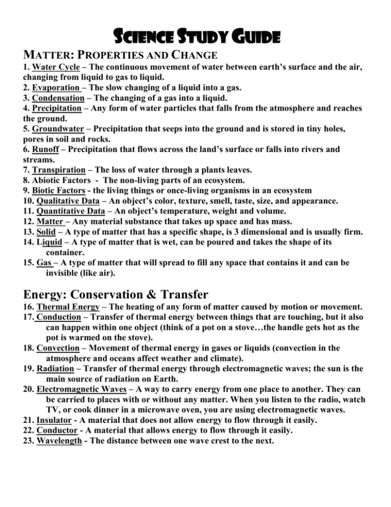 Science Vocabulary List