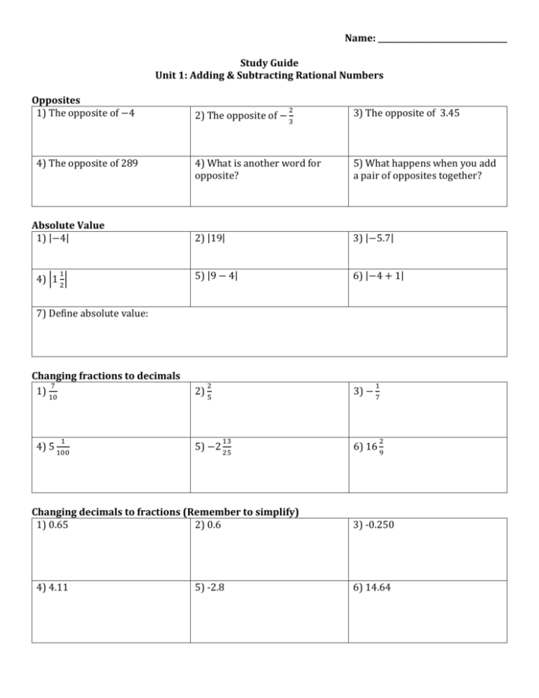 Unit Exam Study Guide Unit Exam Study Guide