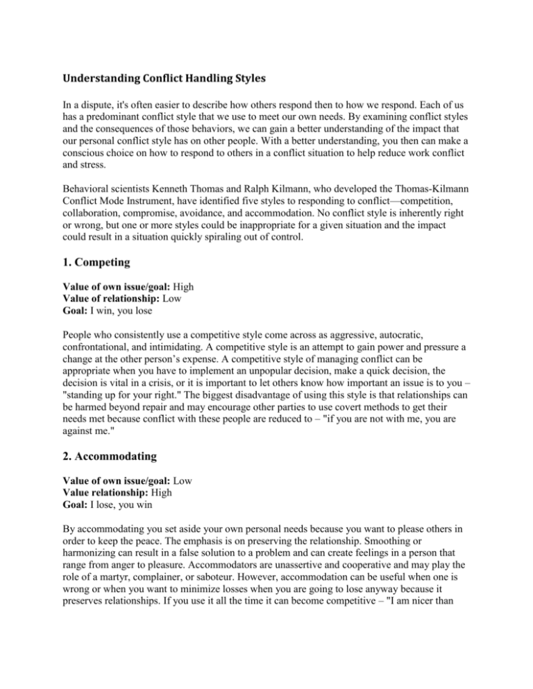 Understanding Conflict Handling Styles