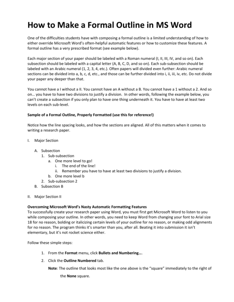 How To Make A Formal Outline In Microsoft Word