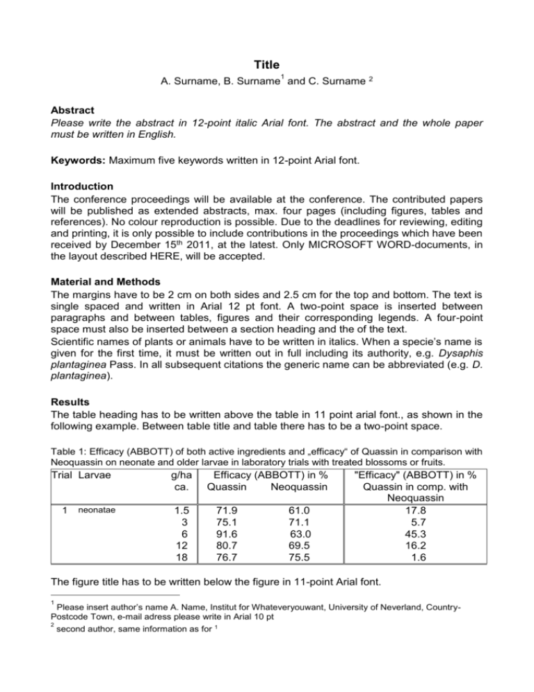 Word Document With Instructions For Authors Of Short
