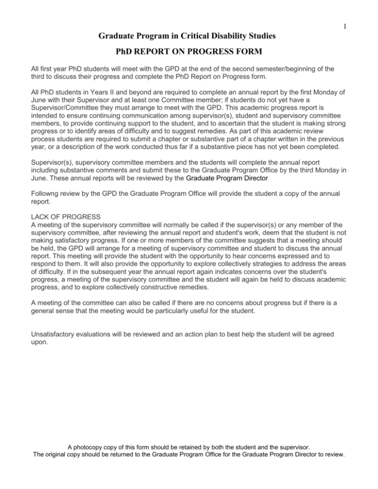 PhD Progress Report doc Critical Disability Studies