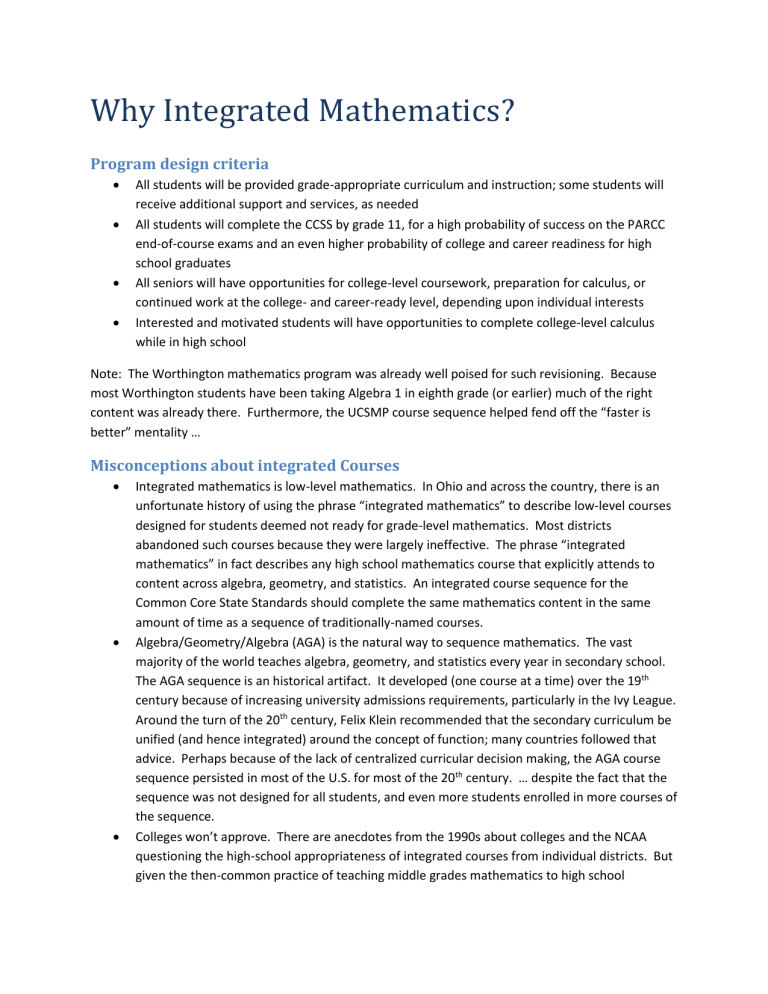 Why Integrated Math Why Integrated Math