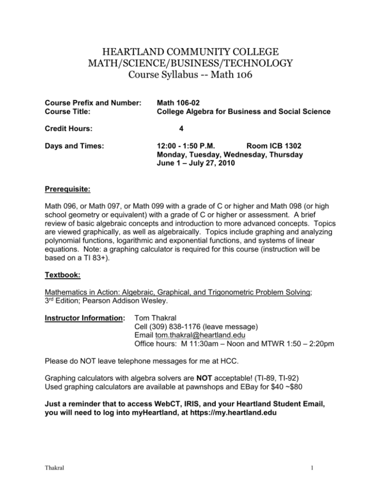 Math 106 Thakral Heartland Community College