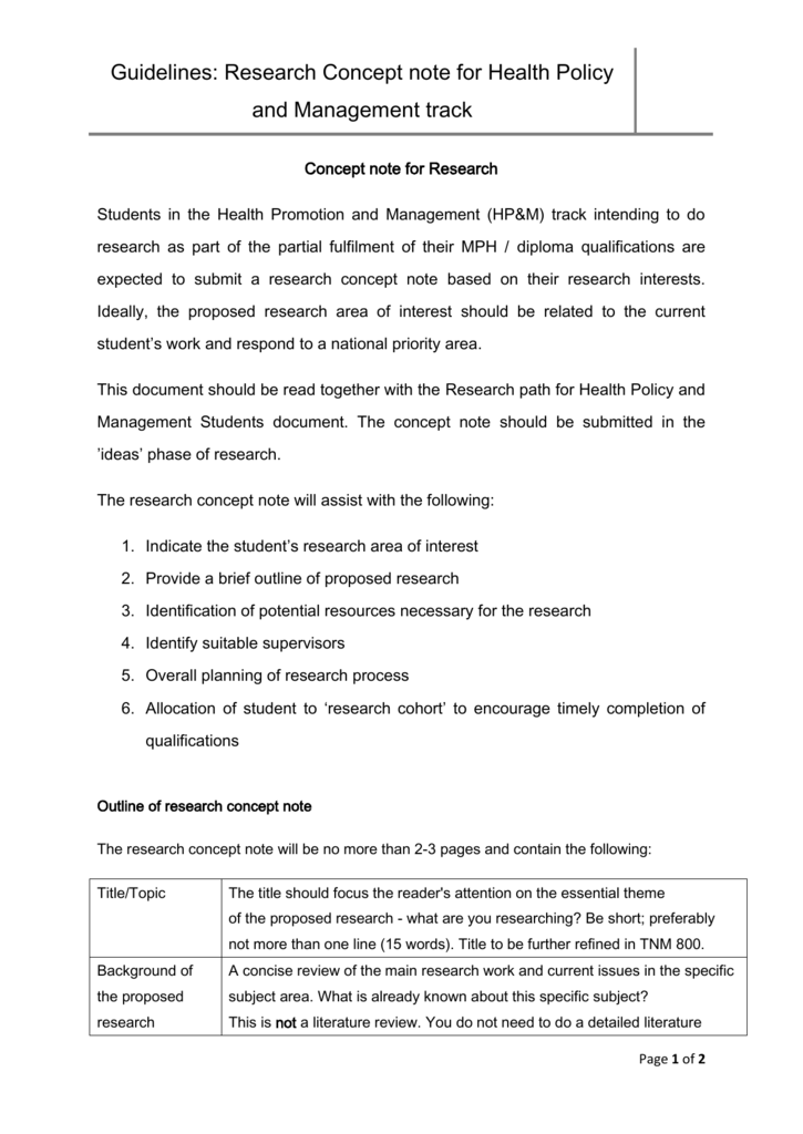Research Concept Note For Health Policy And Management Track