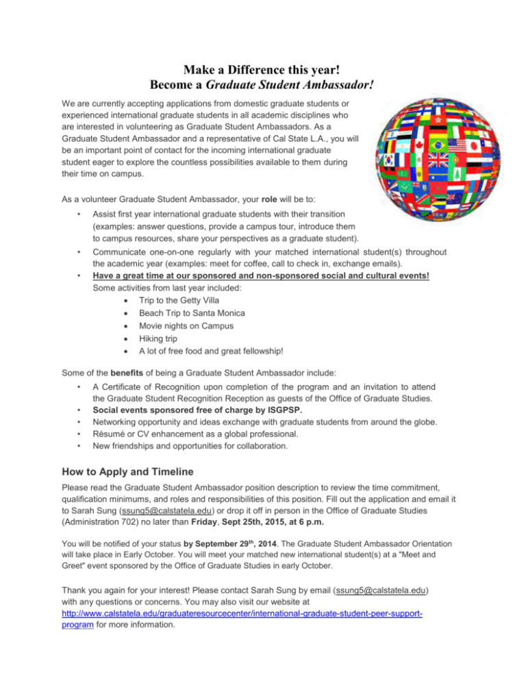 Graduate Student Ambassador Position Description