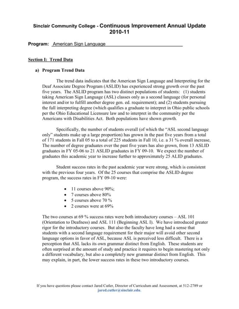 10-11 Annual Update (ASL) - Sinclair Community College