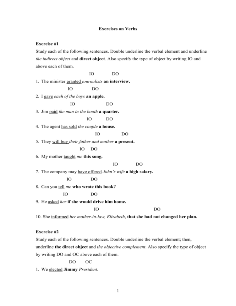Exercises On Verbs Exercises On Verbs