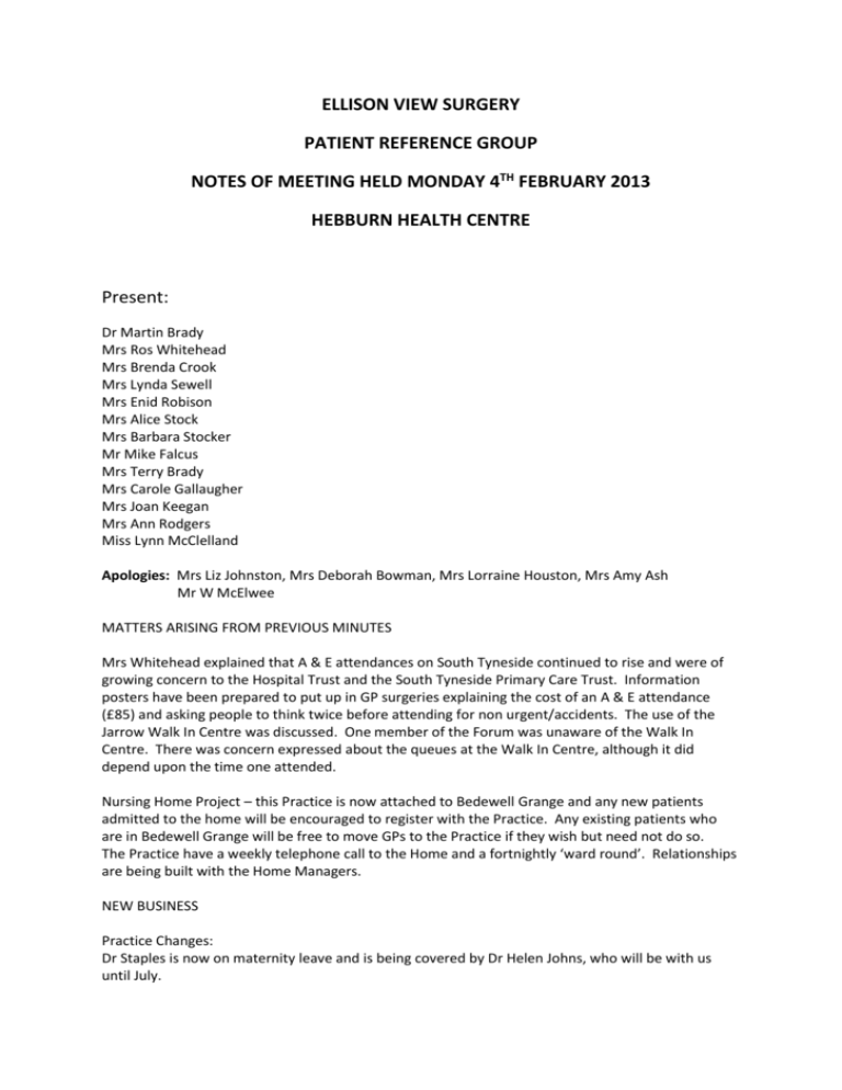 ELLISON VIEW SURGERY minutes Feb 2013 meeting