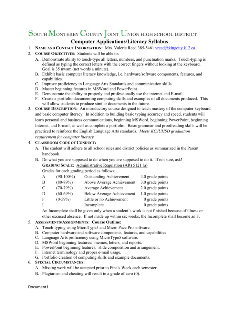 Computer Applications-Literacy-Into Syllabus