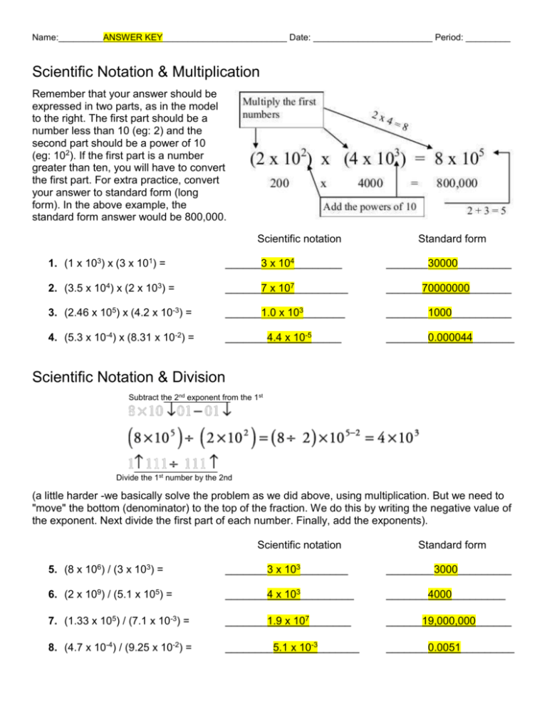 In class Scientific Notation Math Worksheet