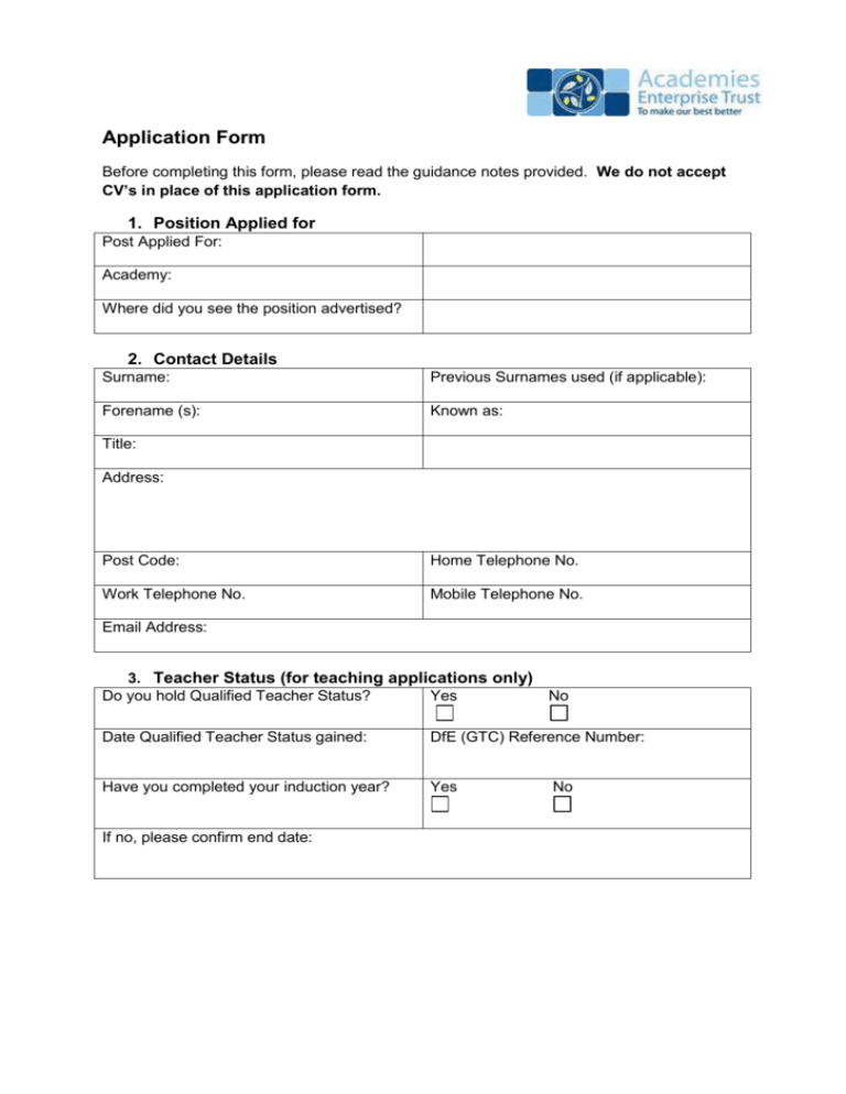 Application Form Application Form