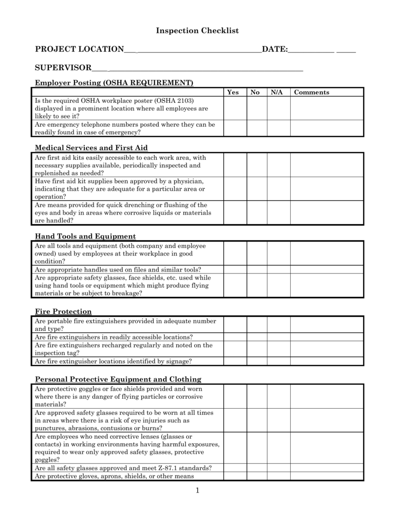 Osha Inspection Checklist 2021