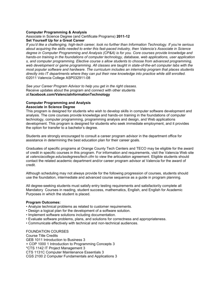 Computer Programming And Analysis Associate In Science Degree