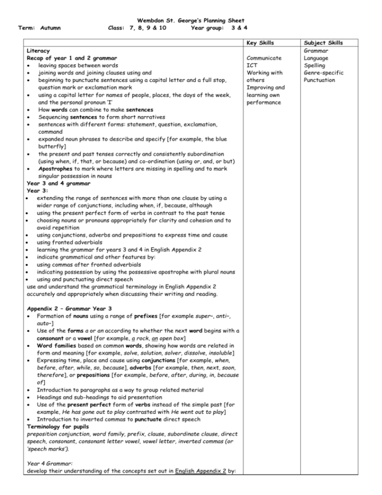 Year 3 And 4 Autumn Term 2015 Year 3 And 4 Autumn Term 2015
