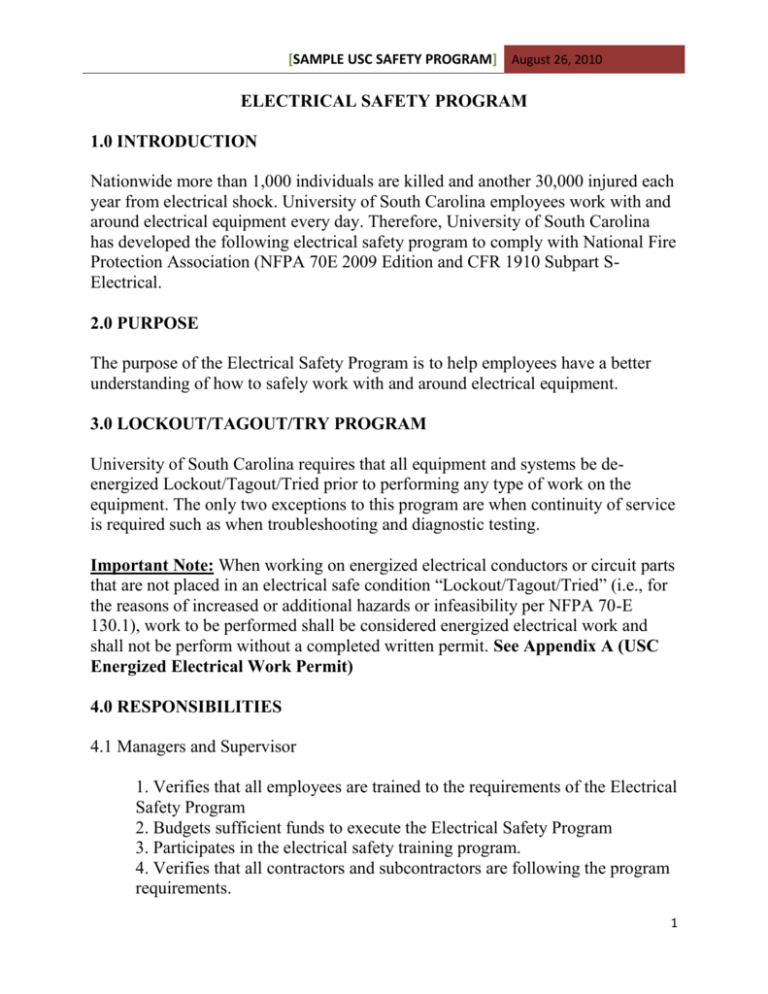 Sample USC Safety Program - University of South Carolina