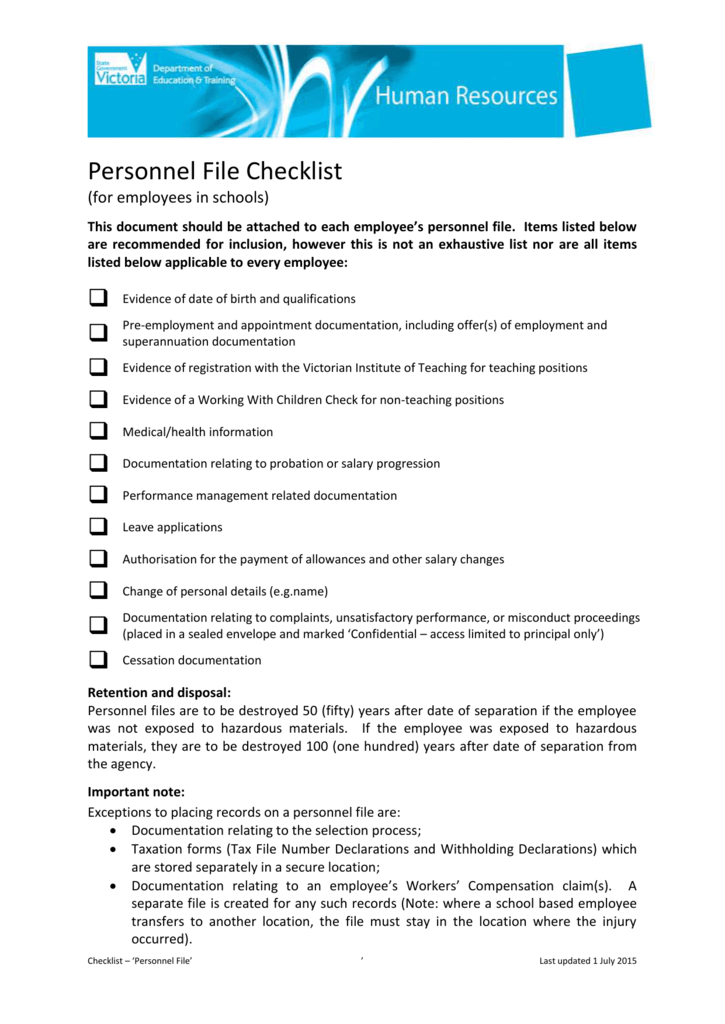 Personnel File Checklist