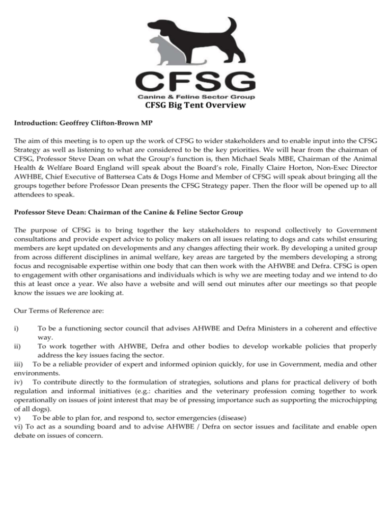 CFSG Big Tent Overview - Canine & Feline Sector Group