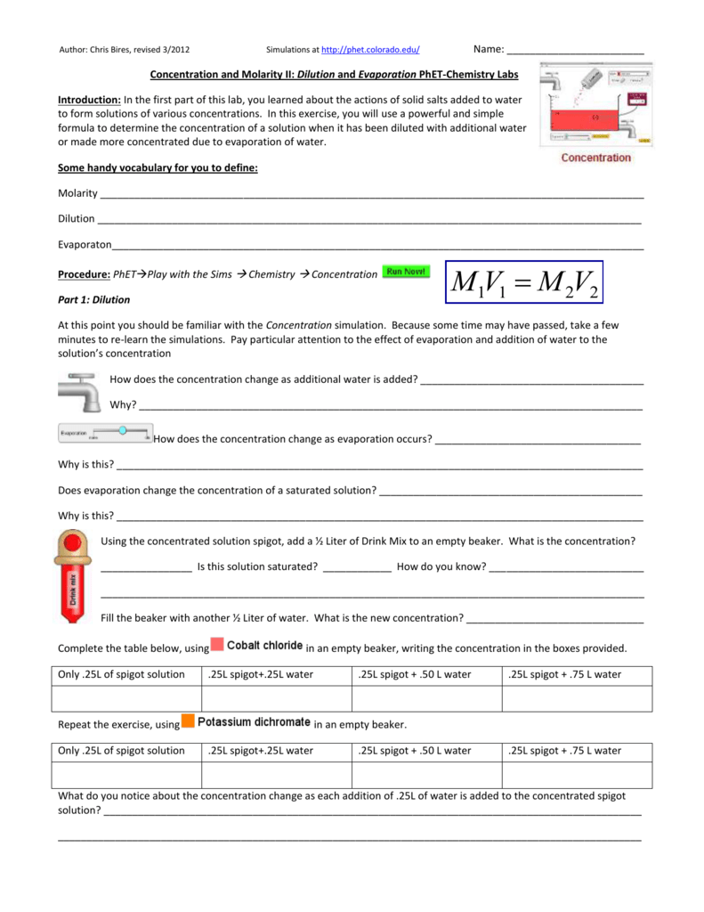 Concentration Phet Simulation Lab Answers Visualizing Chemistry 105 