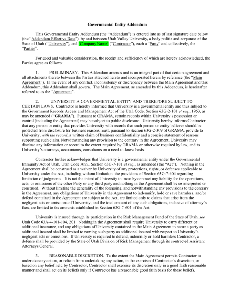 Governmental Entity Addendum