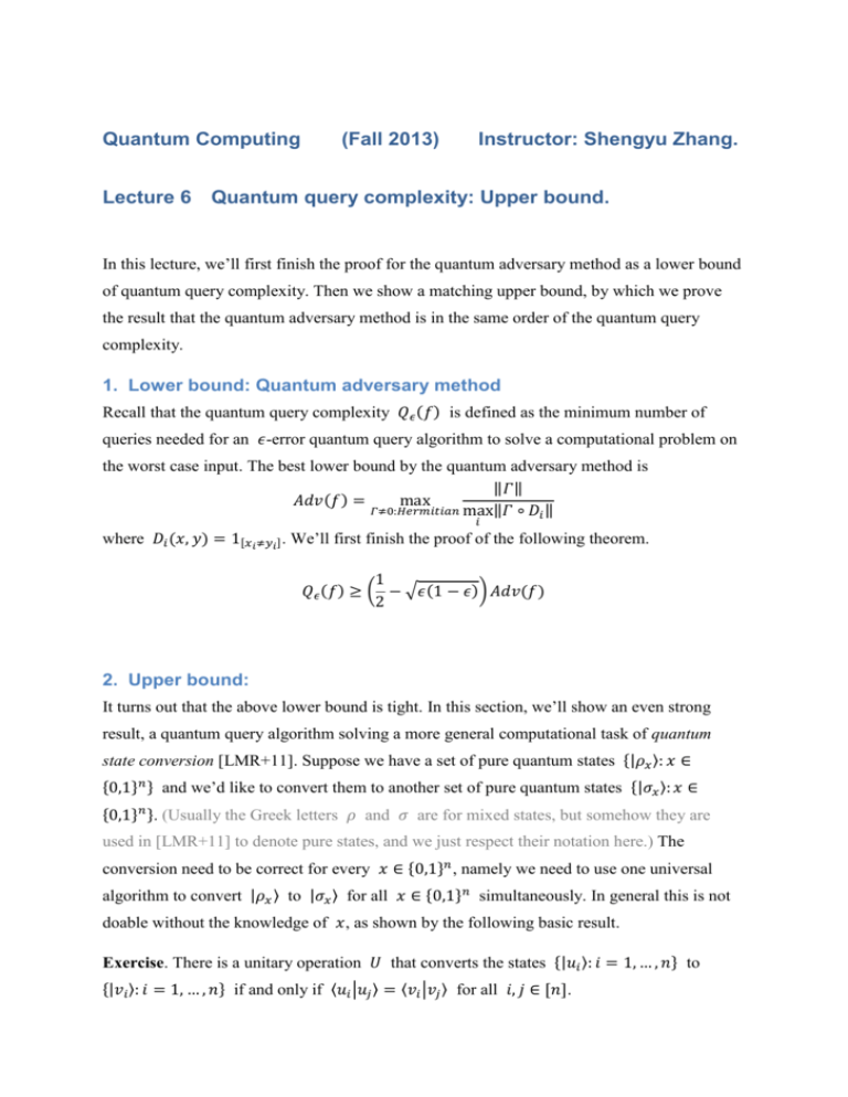 Lecture 6 Quantum Query Complexity Upper Bound 