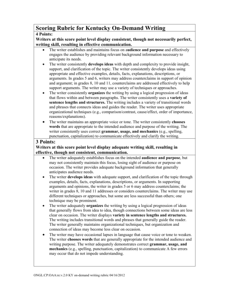 On-Demand Writing Rubric - Campbell County Schools