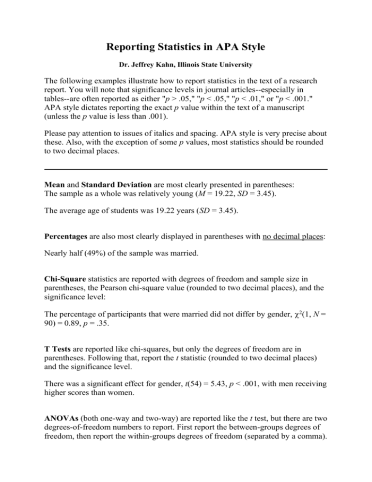 Reporting Statistics In APA Style