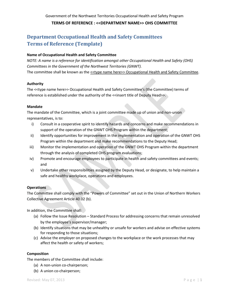 Terms Of Reference Template 