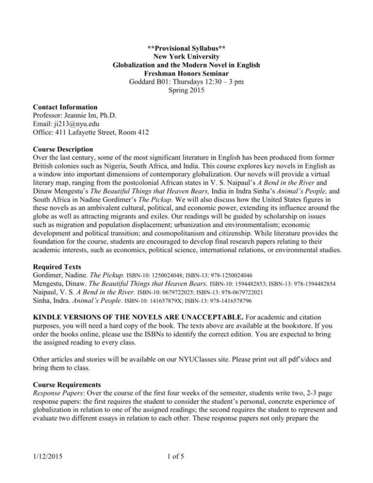 Provisional Syllabus New York University