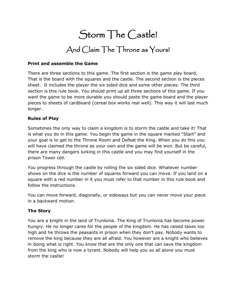 Storm The Castle Paper Game in Word Format