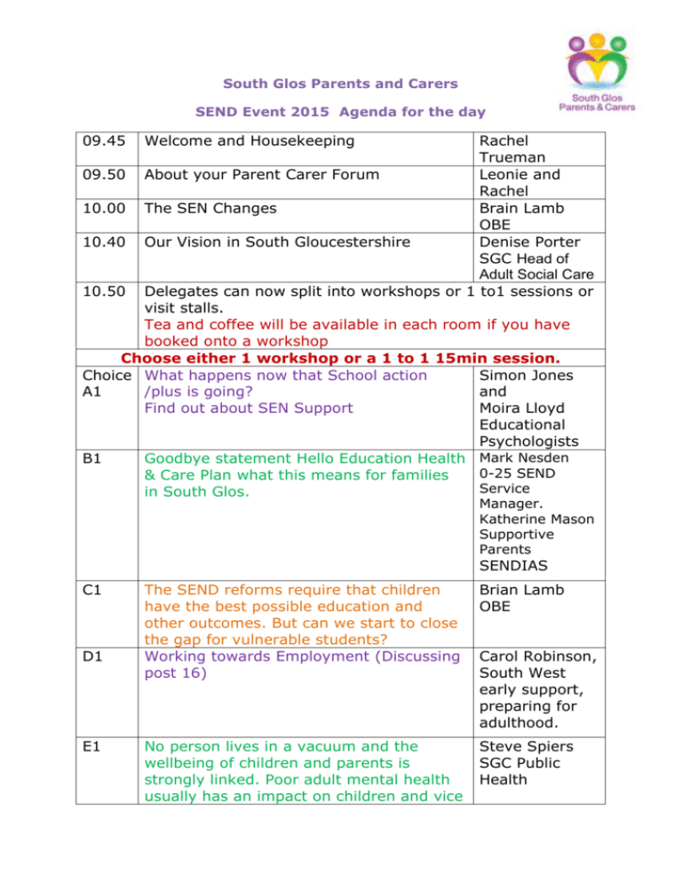 SEND Agenda Master South Glos Parents Carers