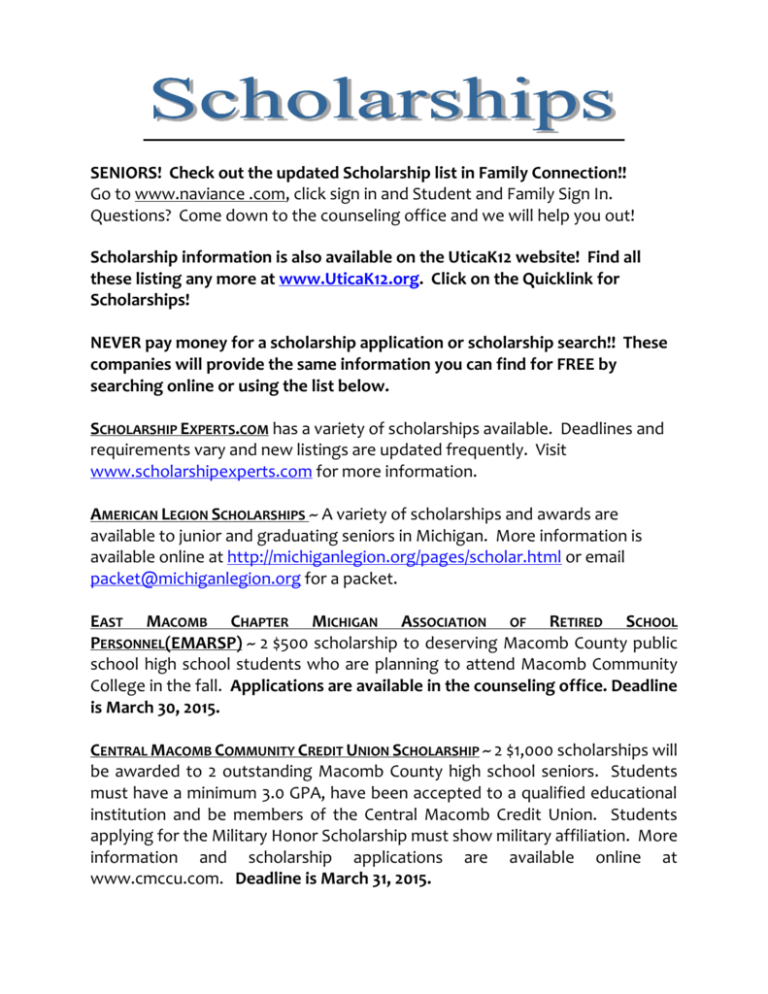 Scholarship List For High School Seniors