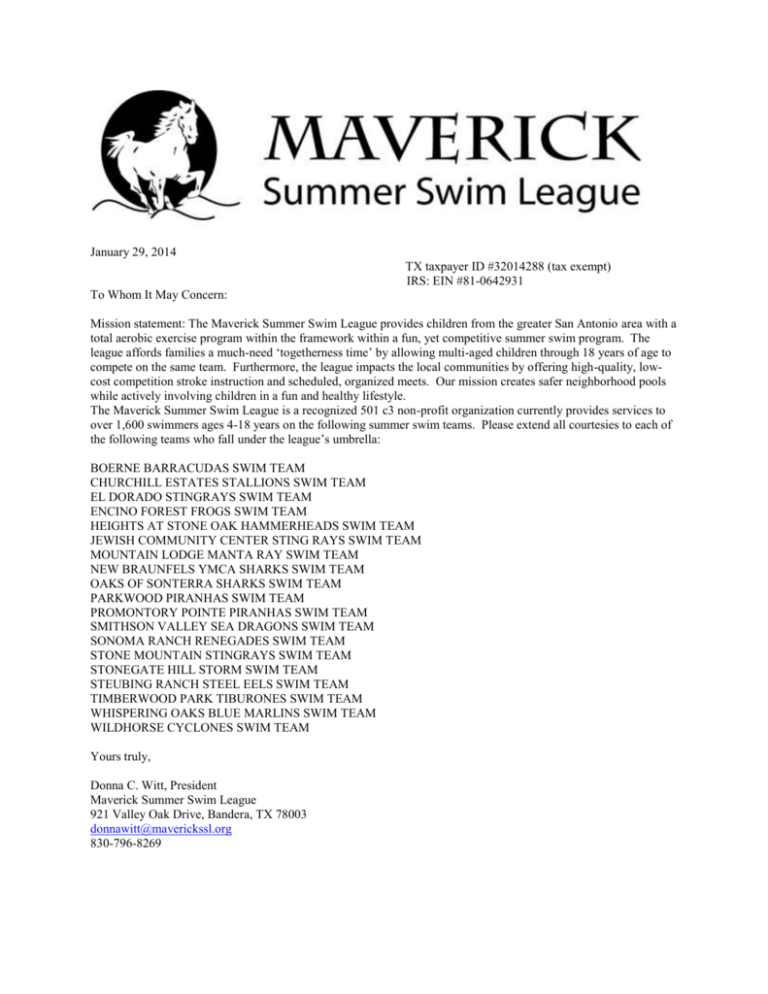 2014-MSSL-TEAM-LETTER - Maverick Summer Swim League