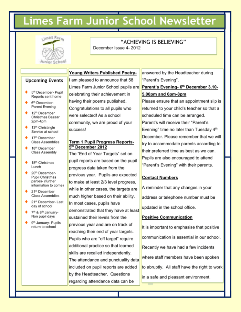 Upcoming Events Limes Farm Junior School Upcoming Events Limes Farm Junior School