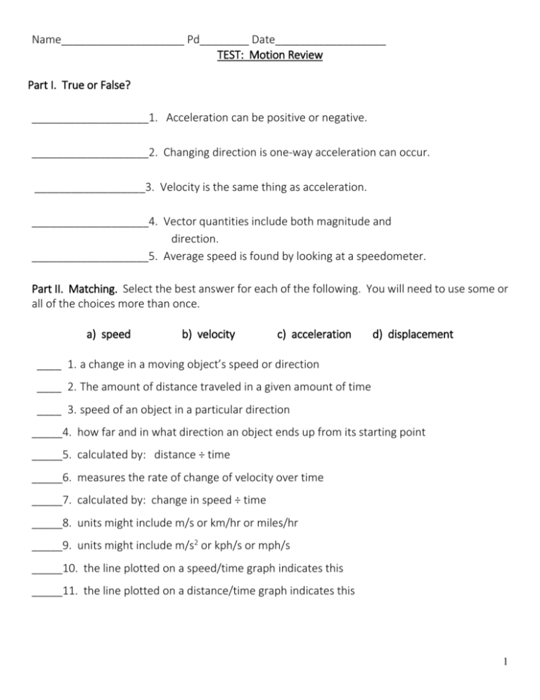 Motion Test Review