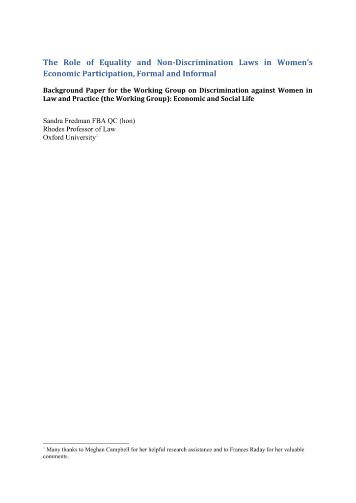 The Role of Equality and Non-Discrimination Laws in Women`s