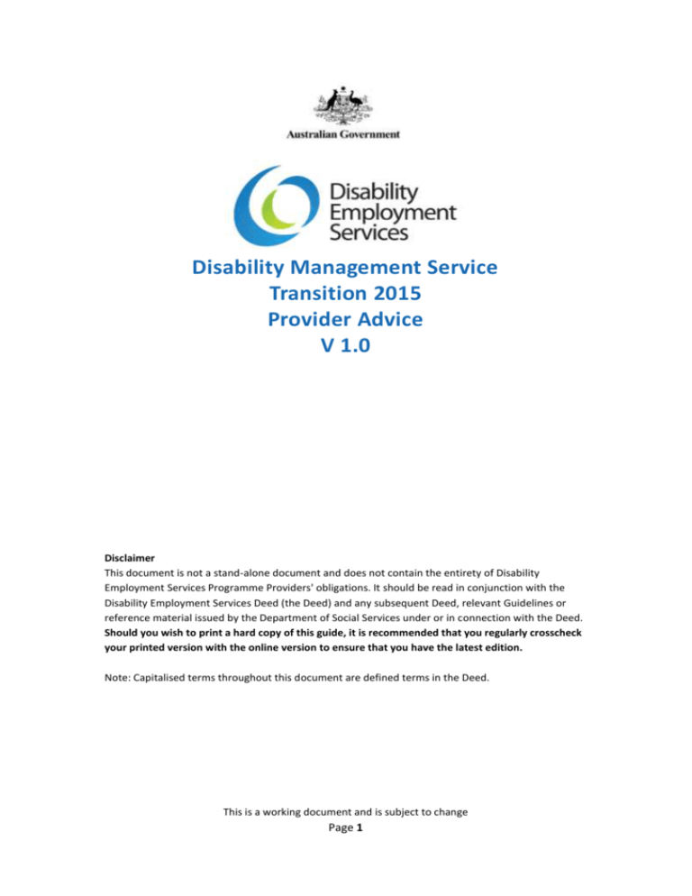 DES-DMS Transition Advice for Providers DES-DMS Transition Advice for Providers