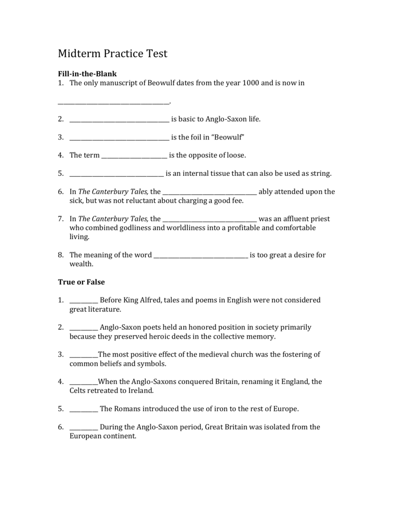 Midterm Practice Test Fill in the Blank The Only Manuscript Of