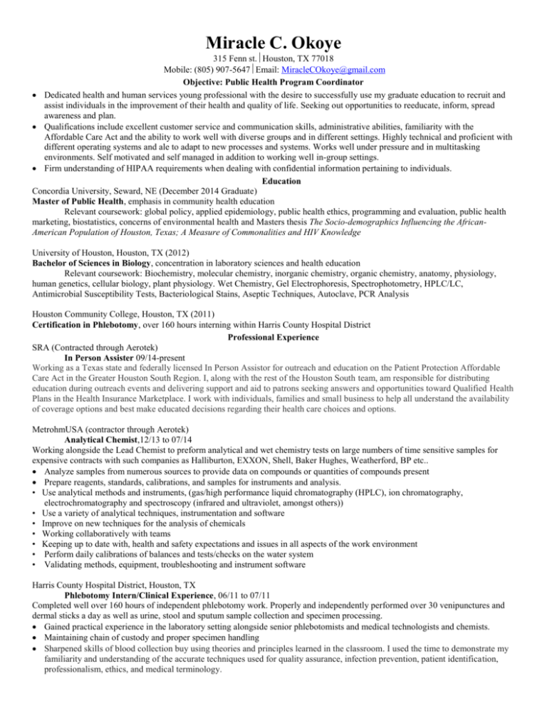 Public Health Resume